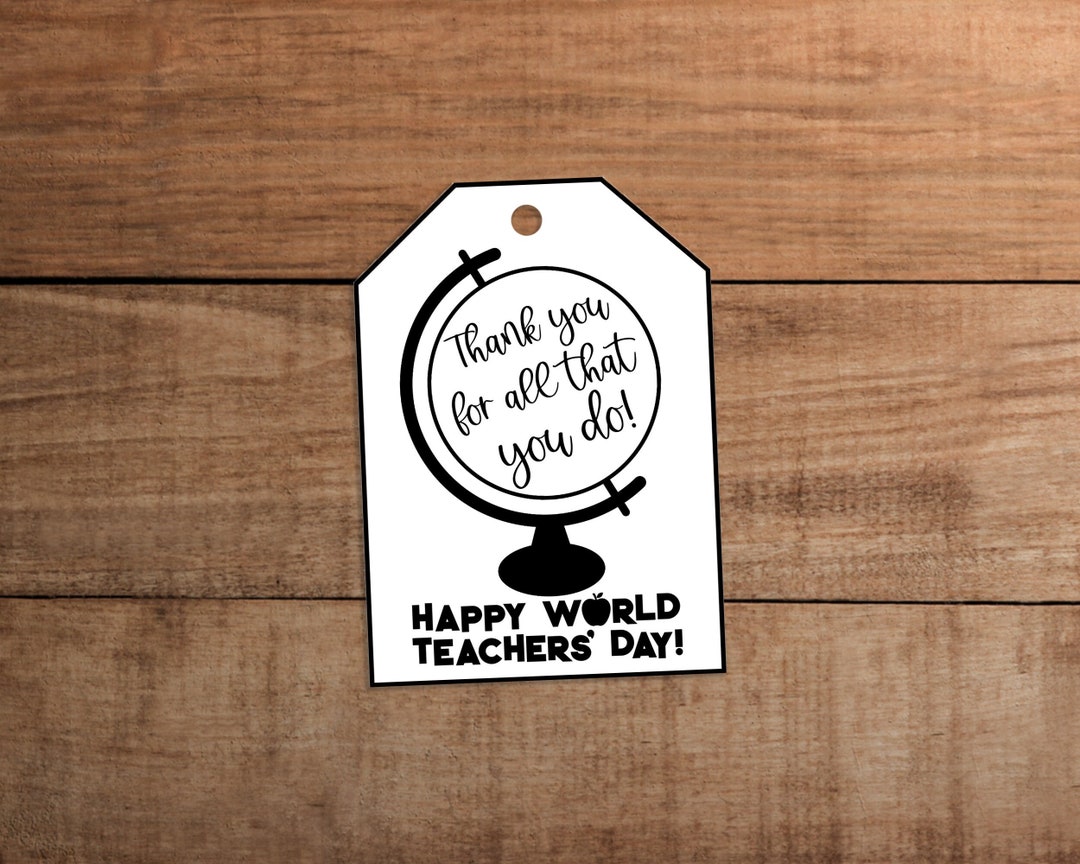 World Teachers’ Day Gift Tag Printable Black and White Thank You Label ...