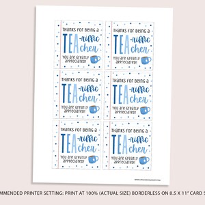 Blue Tea Gift Tag Printable for School Teacher Appreciation Thanks for ...