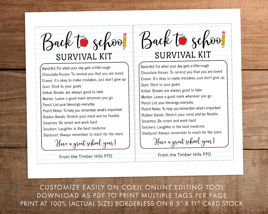 Editable Back to School Survival Kit Printable for Teacher - Etsy