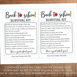 Editable Back to School Survival Kit Printable for Teacher Student ...