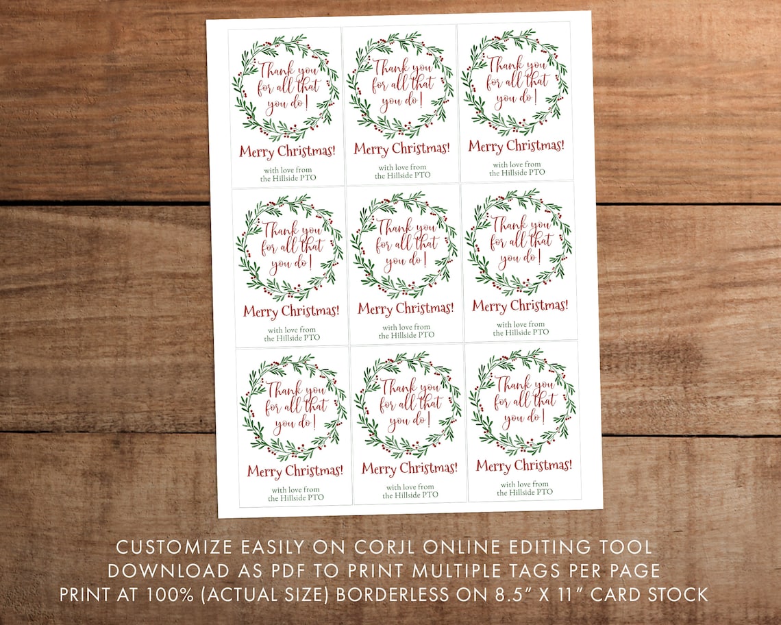 Editable Christmas Thank You Gift Tag Printable for Teacher - Etsy