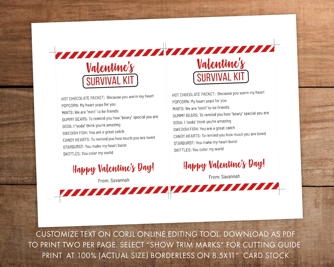 Editable Valentine's Day Survival Kit Printable Galentines - Etsy