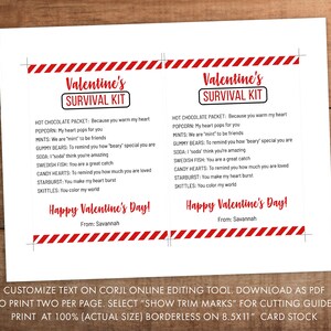 Editable Valentine's Day Survival Kit Printable Galentines Day Gift ...