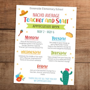 Nacho Average Teacher and Staff Appreciation Week Celebration Schedule ...