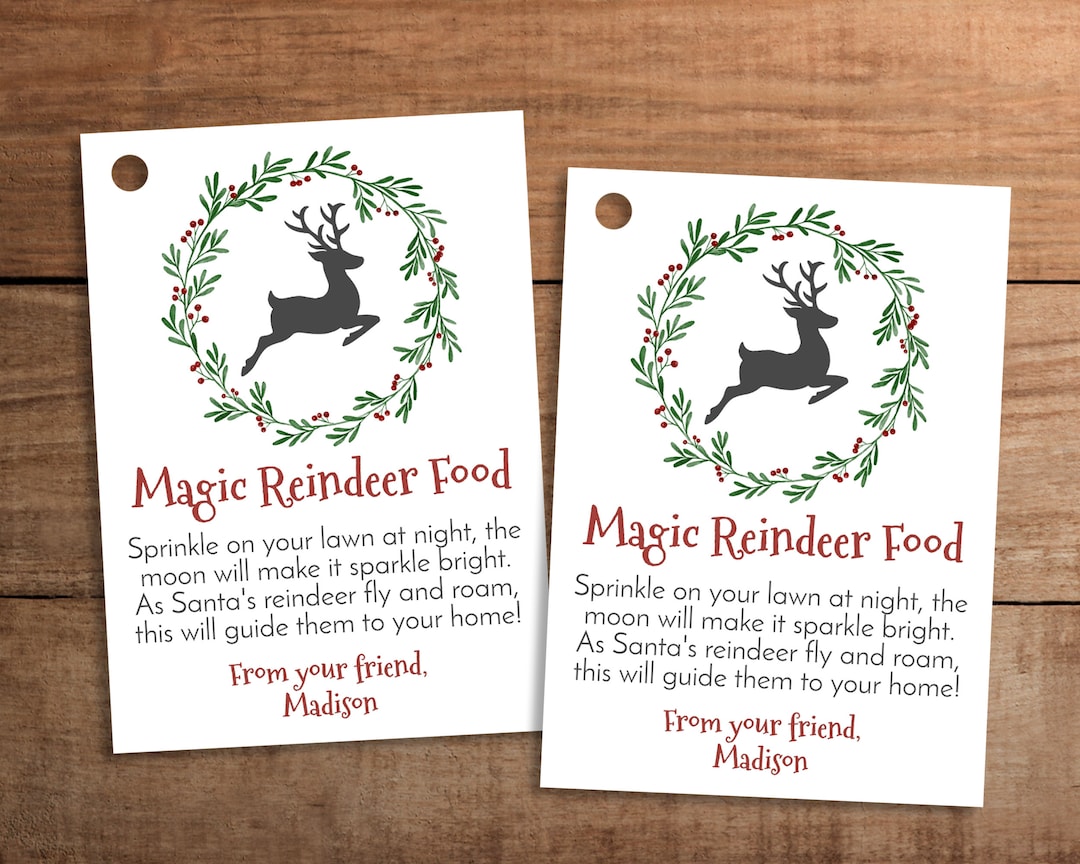 Magic Reindeer Food Christmas Gift Tag Printable, Editable Christmas ...