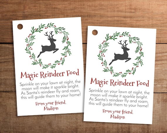 Magic Reindeer Food Christmas Gift Tag Printable Editable - Etsy