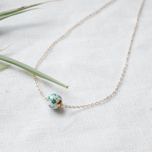 Blue Porcelain Chain Necklace | Dainty Gold Chain With Flower Bead ...