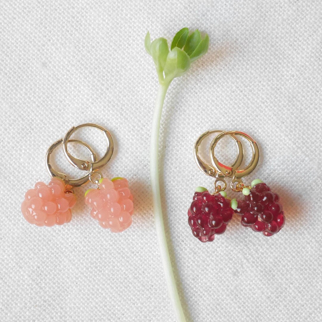 Raspberry Hoop Earrings - Red Berry Charms Jewelry Gift for Her, Small ...