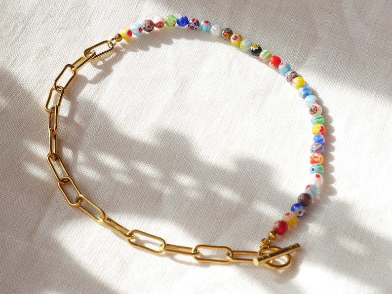 Half Millefiori Half Chain Necklace Colorful Beaded Chain - Etsy