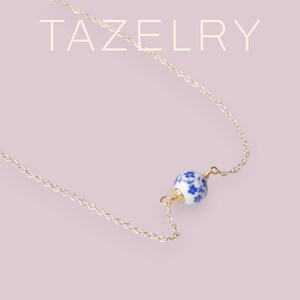 Blue Porcelain Chain Necklace | Dainty Gold Chain With Flower Bead ...