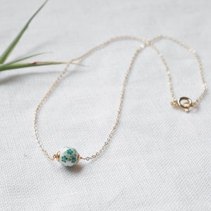 Blue Porcelain Chain Necklace | Dainty Gold Chain With Flower Bead ...