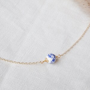 Blue Porcelain Chain Necklace | Dainty Gold Chain With Flower Bead ...