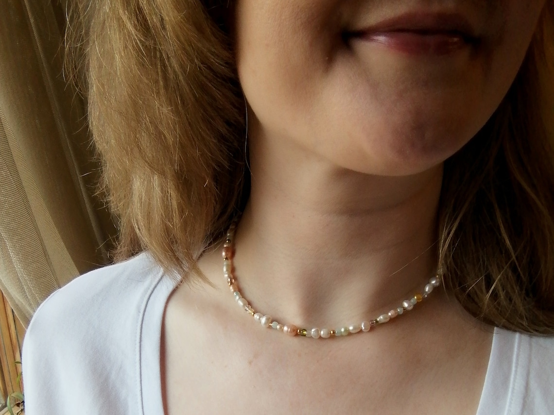 Multicolor Pearl Necklace Soft Colors Beaded Necklace - Etsy