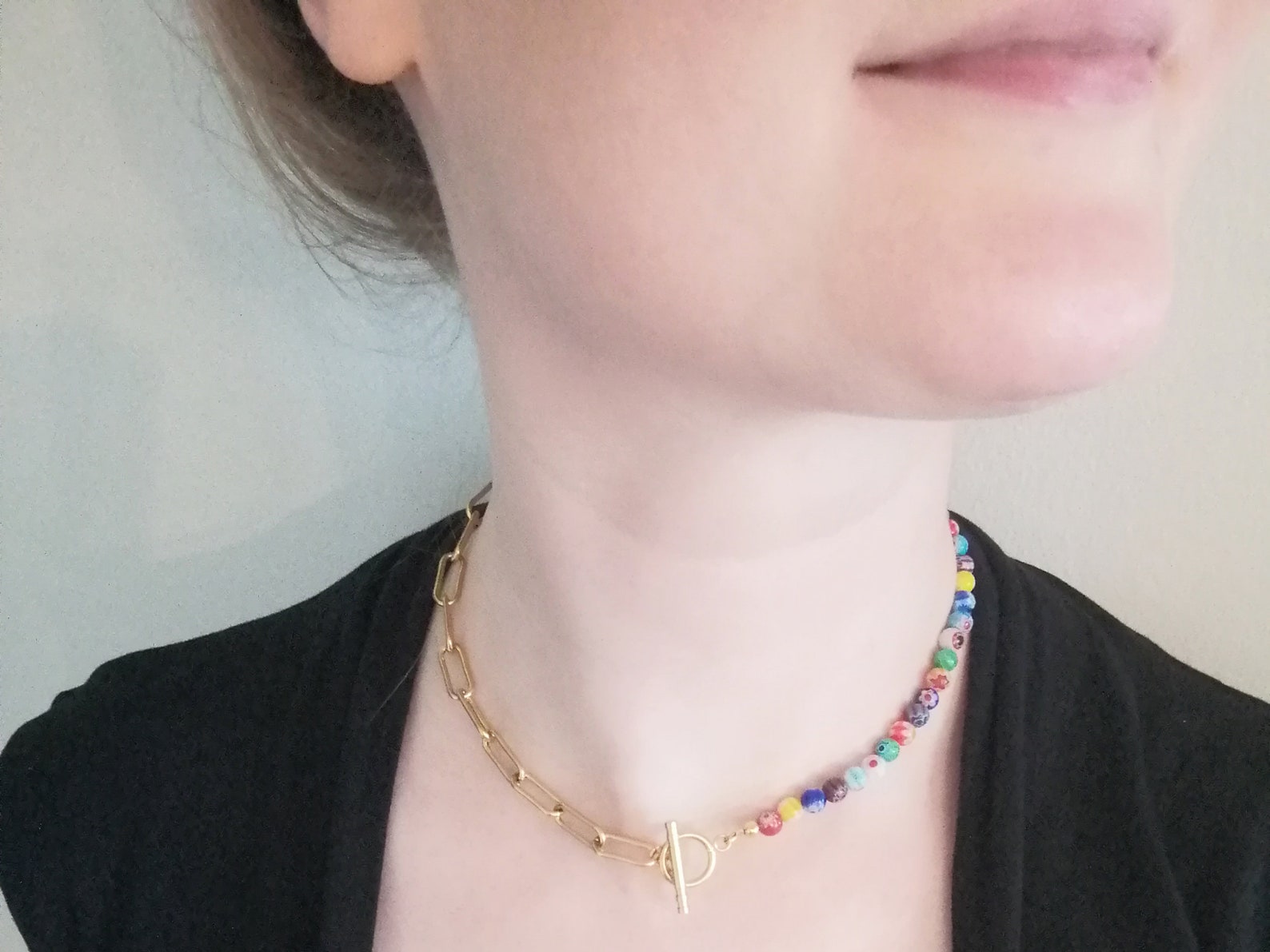 Half Millefiori Half Chain Necklace Colorful Beaded Chain - Etsy