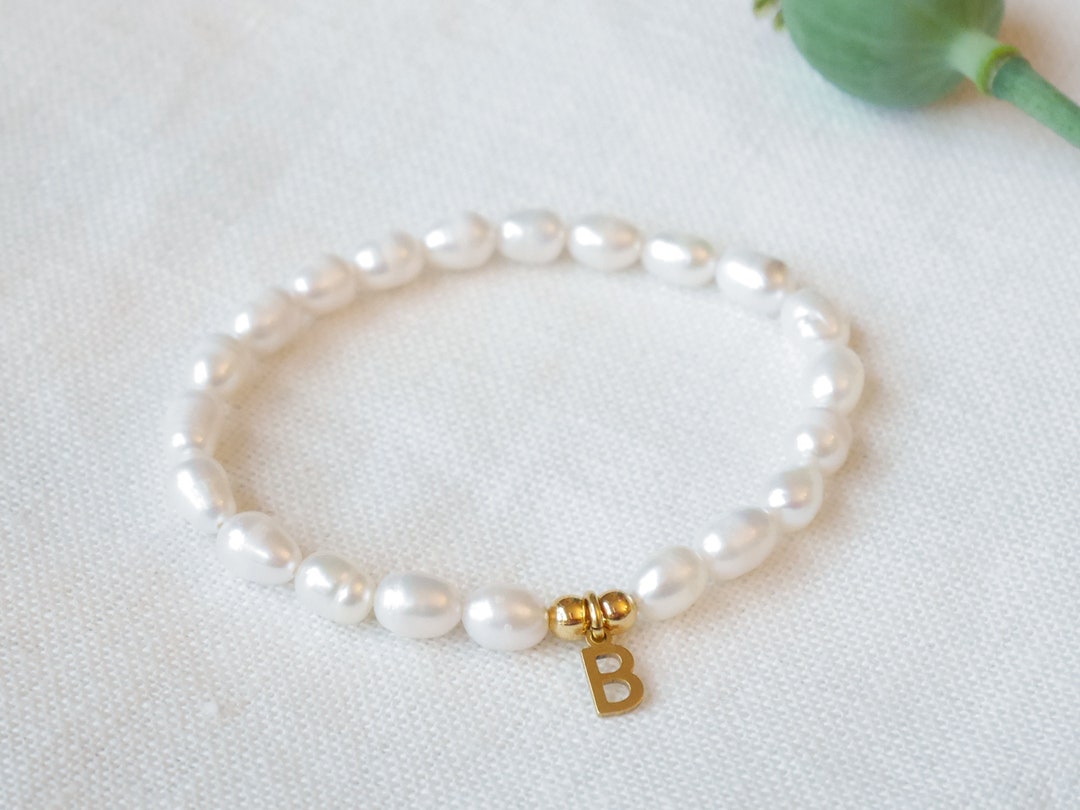 Pearl Initial Bracelet | Letter Freshwater Pearl Bracelet | Custom Gold ...