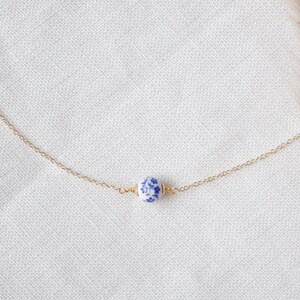 Blue Porcelain Chain Necklace | Dainty Gold Chain With Flower Bead ...