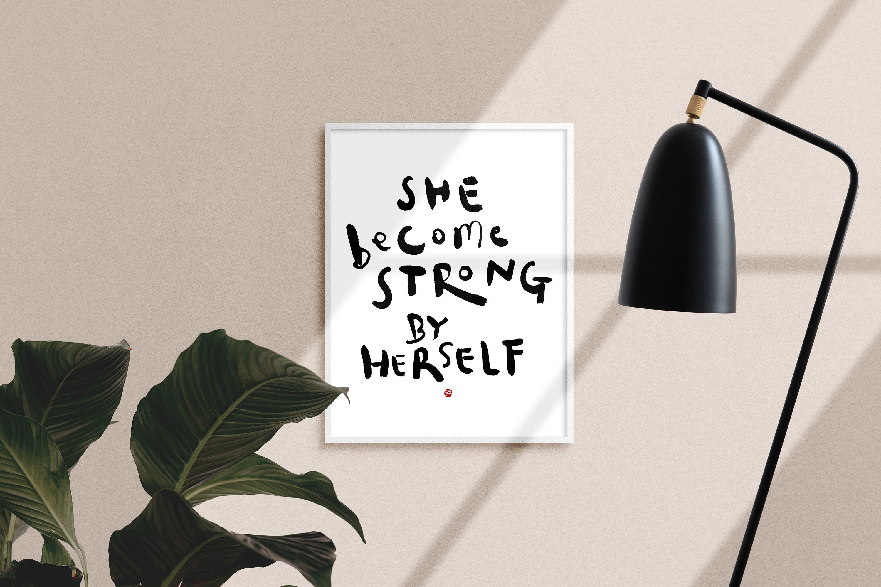 Girl Power Calligraphy Wall Decor She Became Strong by - Etsy