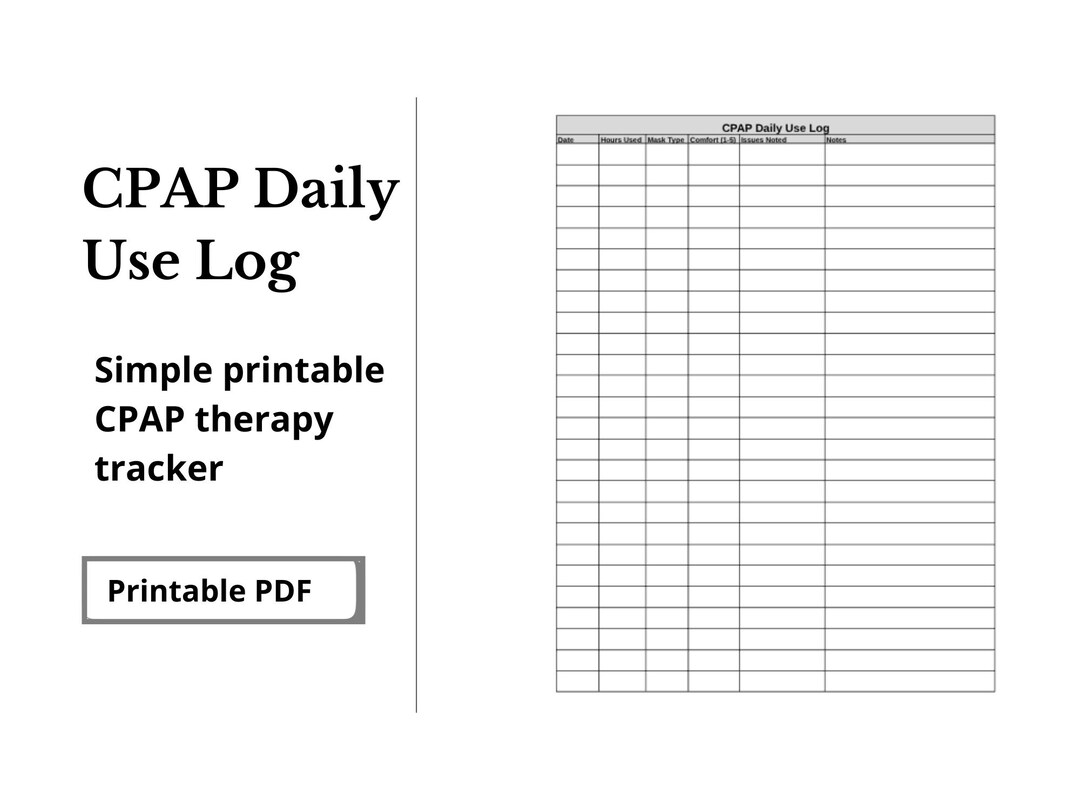 CPAP Daily Use Log Printable | CPAP Therapy Tracker for Sleep Apnea ...