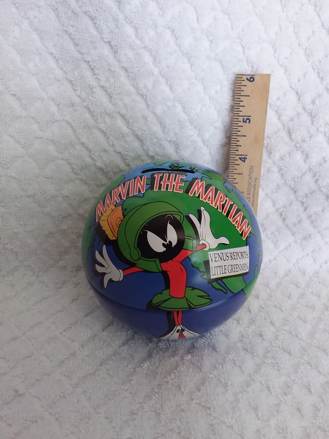 Rare '98 Marvin Martian Metal Globe Coin Bank, Opens in Center. Highly ...