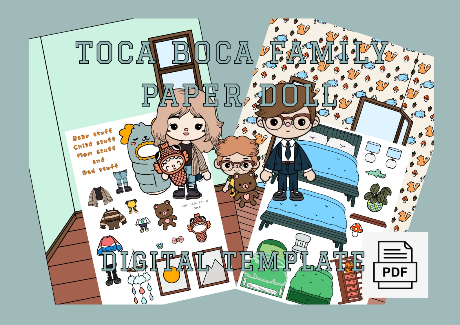 Printable Toca Boca Family Paper Doll Bedrooms / Paper Doll Mom/dad ...