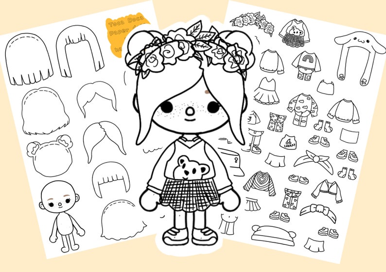 Color Toca Boca Paper Doll And Clothes Toca Boca Papercraft Etsy