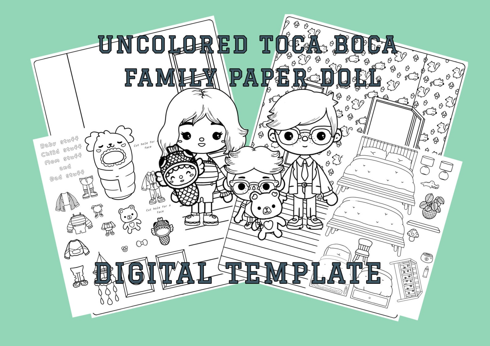 Printable Uncolored Paper Doll Family / Toca Boca Family House Paper ...