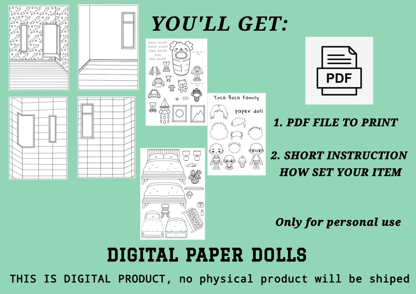 Printable Uncolored Paper Doll Family / Toca Boca Family House Paper ...