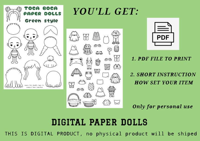 Color Toca Boca Paper Doll Green Style / Activities for Kids Paper ...