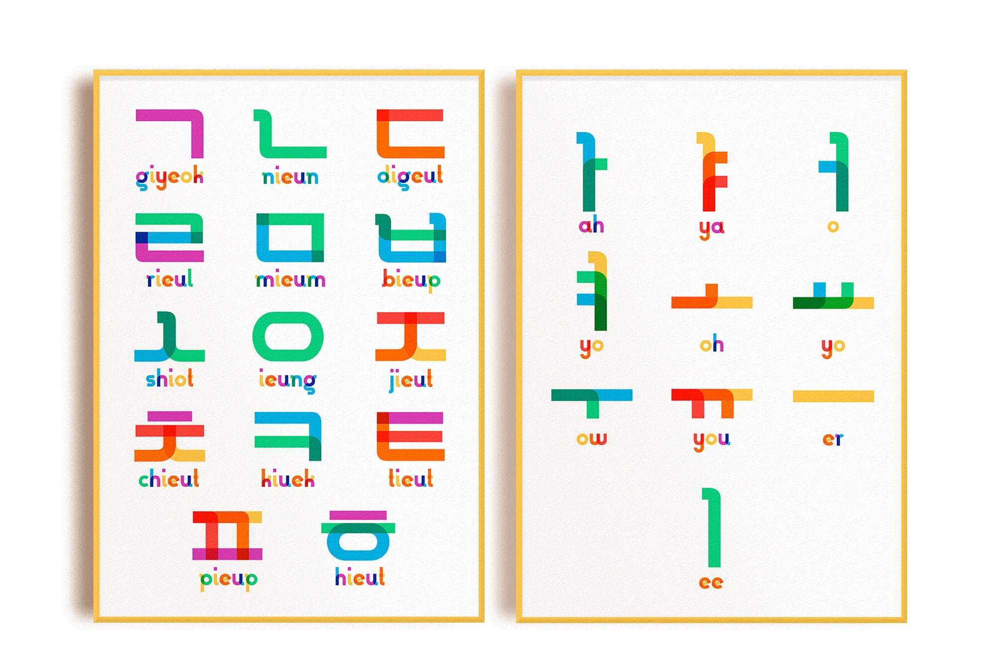 Cartel del alfabeto coreano imprimible conjunto de 2 arte de | Etsy