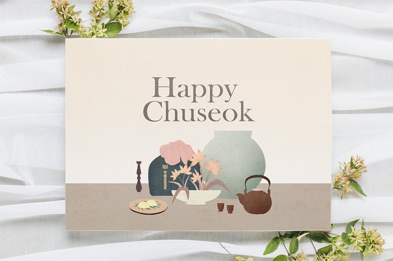 Happy Chuseok Card Printable Korea's Thanksgiving Day Card Traditional ...