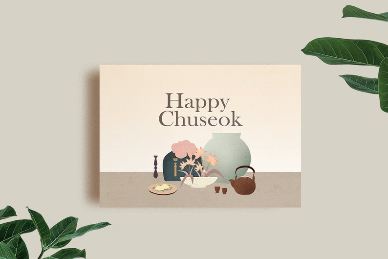 Happy Chuseok Card Printable Korea's Thanksgiving Day Card Traditional ...