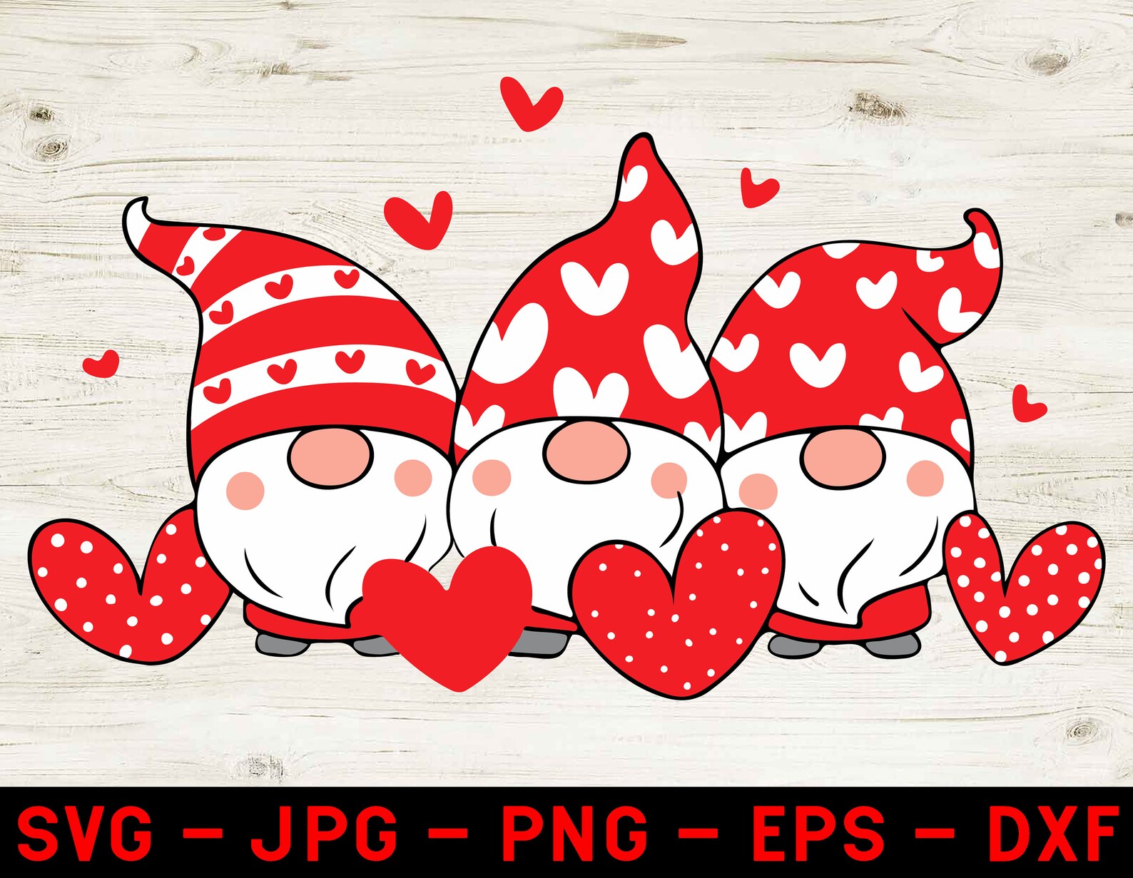 Three Gnomes Holding Hearts Valentines Svg Gnome Svg Cute Etsy