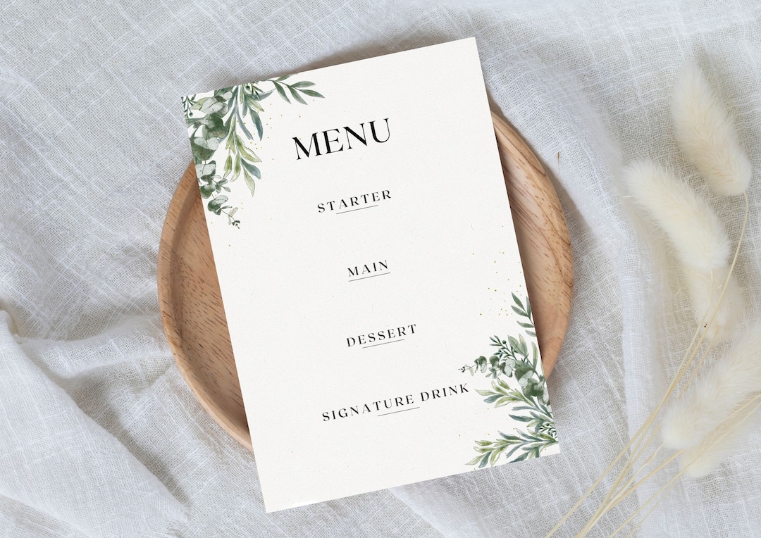 A4 Menu Card Printable Pack 4 Different Menu Set Options in Pack in PDF ...