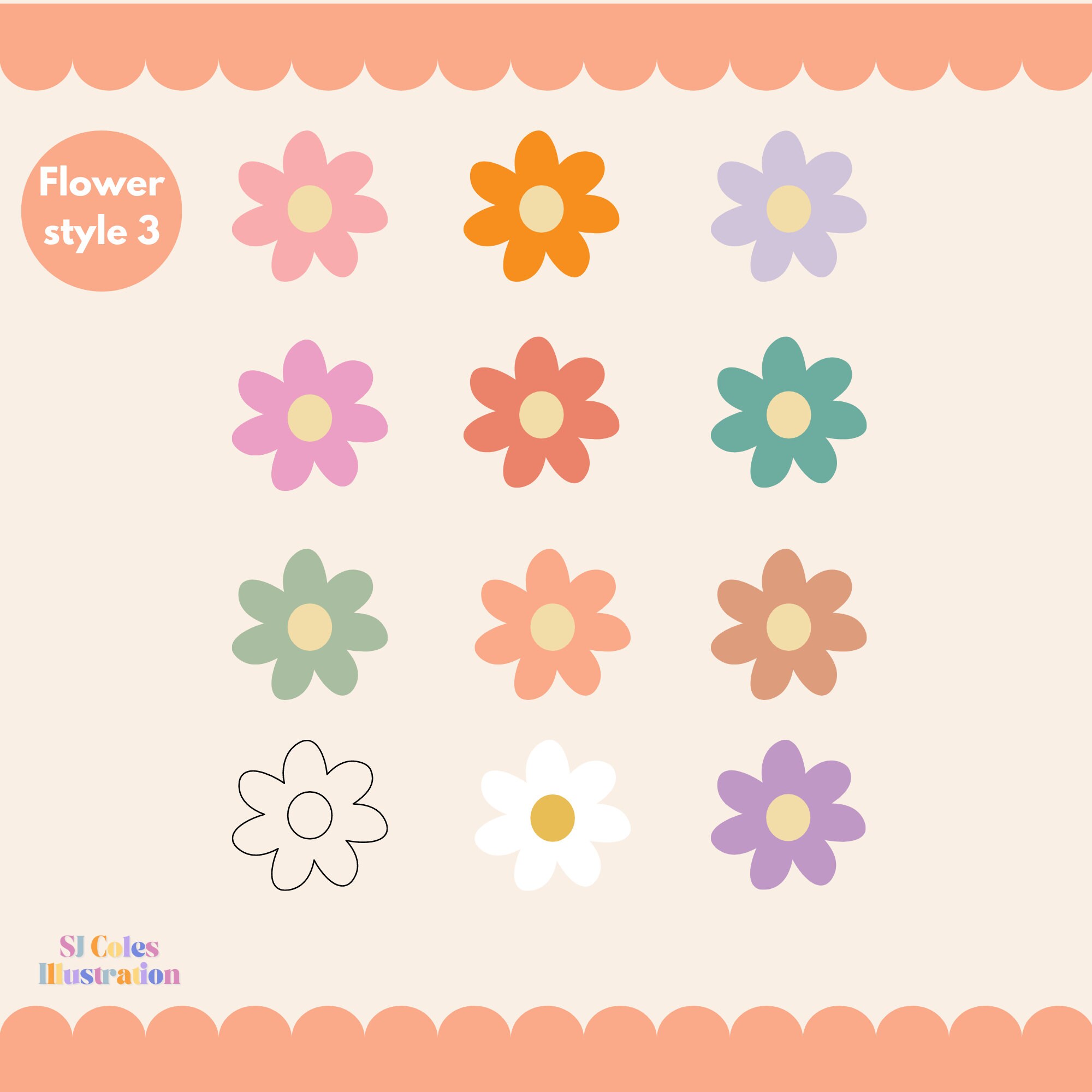 Retro Flowers Clipart Bundle, Instant Download cute Boho Daisy PNG ...