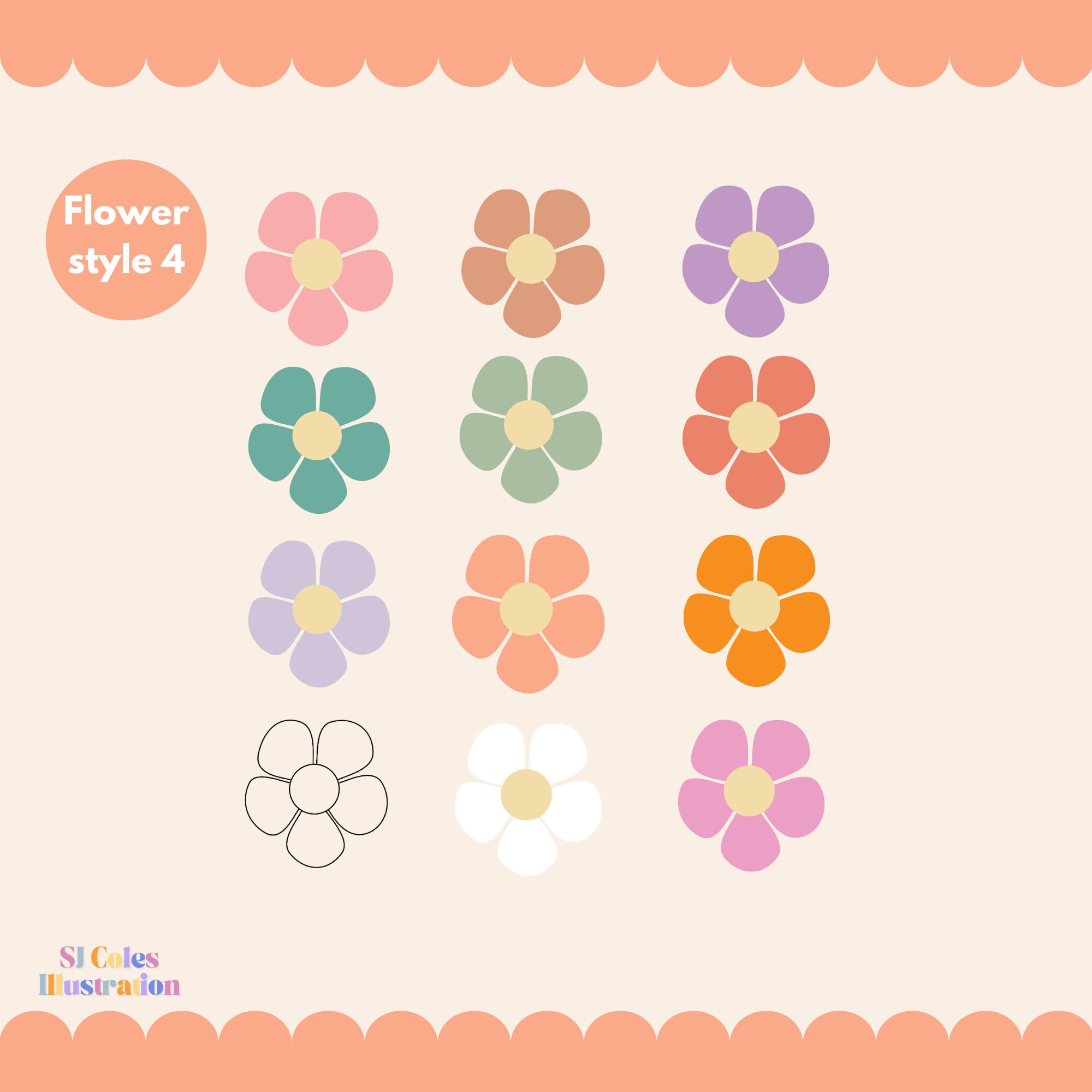 Retro Flowers Clipart Bundle, Instant Download cute Boho Daisy PNG ...