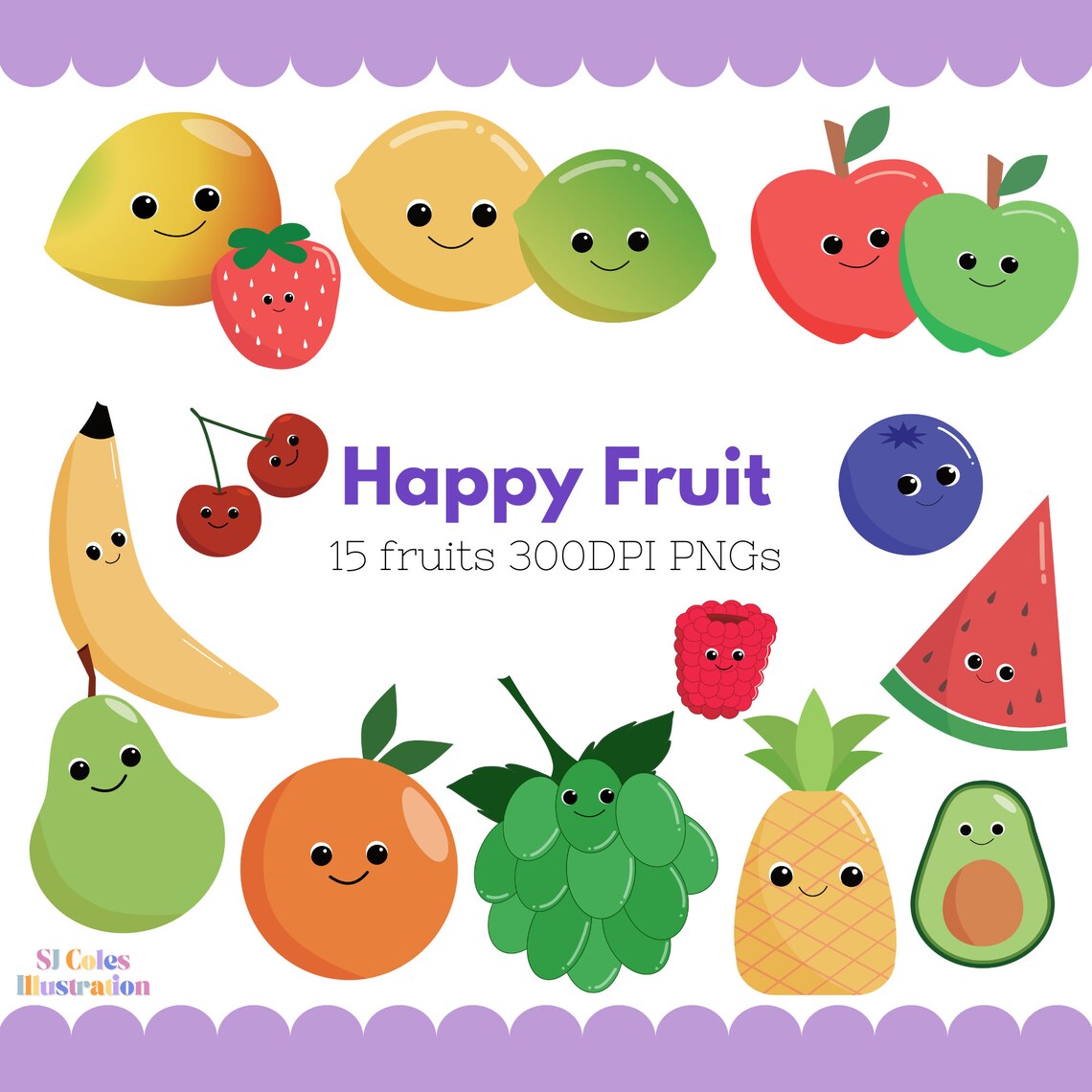 Fruit Clipart Set Kawaii Cute Fruit Clip Art Set Png Files Fruit Kawaii ...