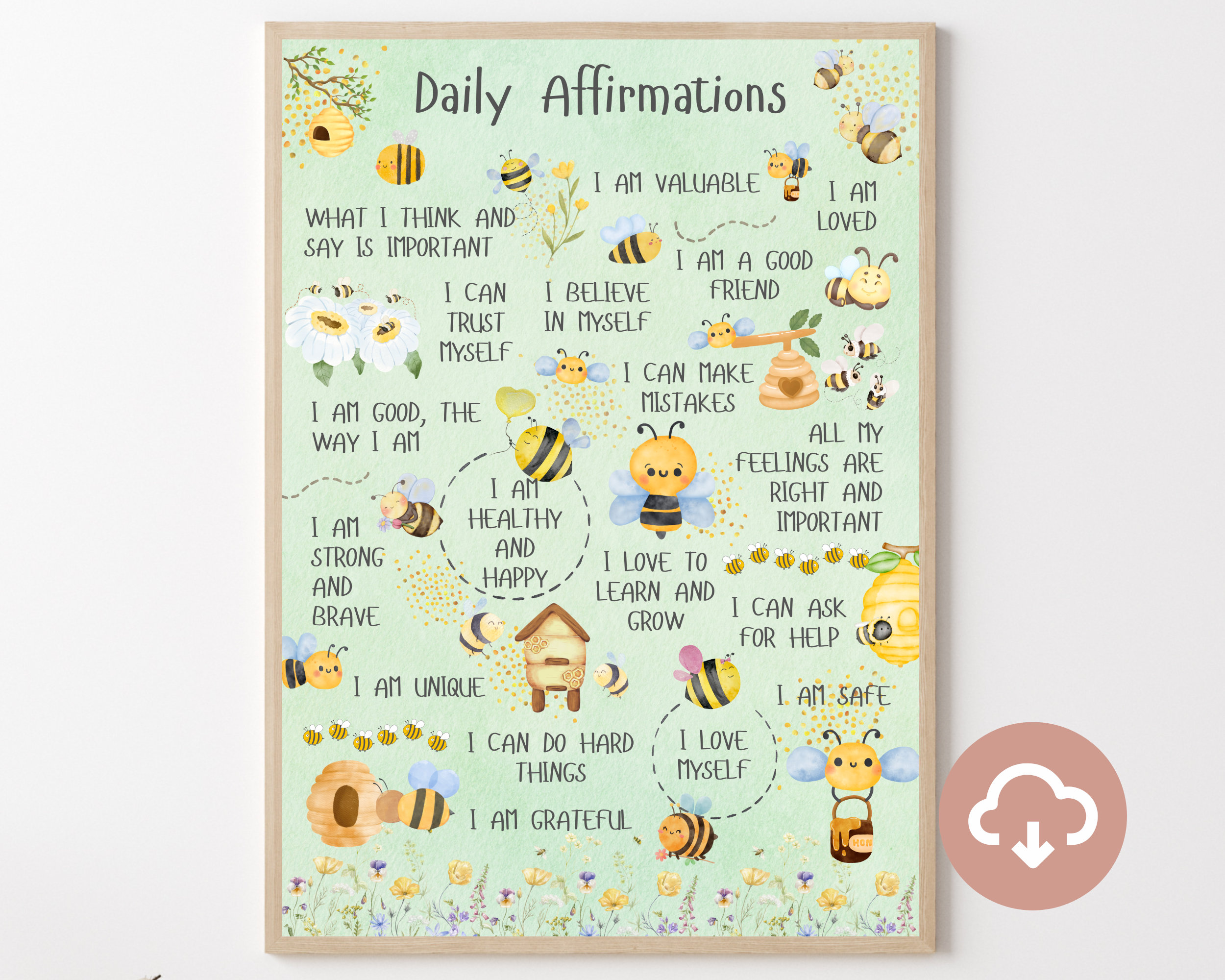 Printable Affirmation Poster Children, Mental Health Wall Decor Bees ...