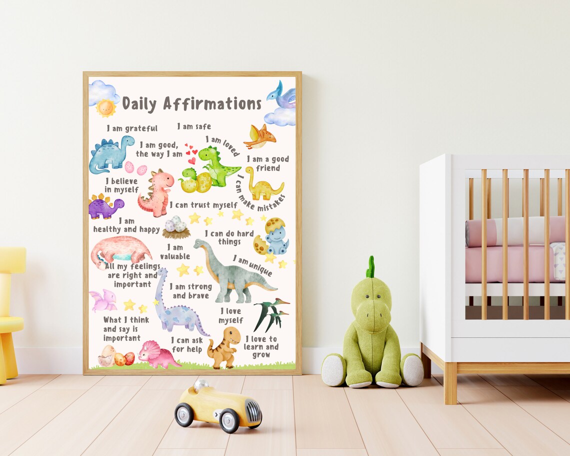 Dino Wall Art Printable Positive Affirmations Kids, Children Mental ...