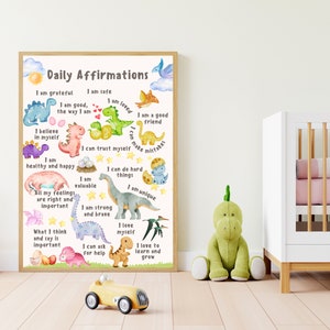 Dino Wall Art Printable Positive Affirmations Kids, Children Mental ...
