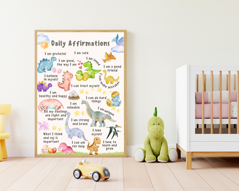 Dino Wall Art Printable Positive Affirmations Kids, Children Mental ...