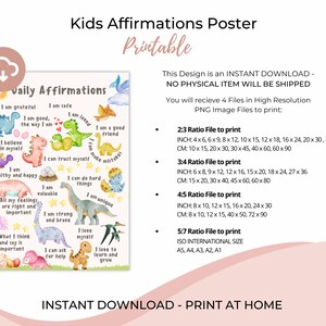 Dino Wall Art Printable Positive Affirmations Kids, Children Mental ...