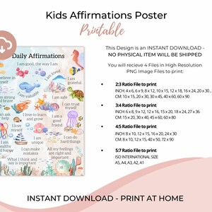 Printable Positive Affirmation Poster Children, Mental Health Wall ...