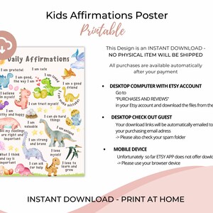 Dino Wall Art Printable Positive Affirmations Kids, Children Mental ...
