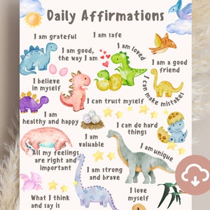 Dino Wall Art Printable Positive Affirmations Kids, Children Mental ...
