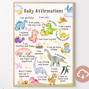 Dino Wall Art Printable Positive Affirmations Kids, Children Mental ...