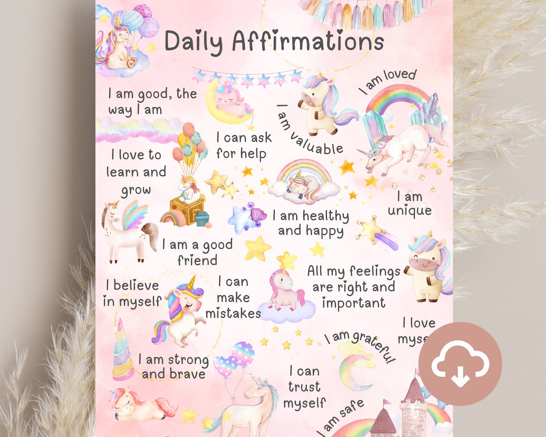 Unicorn Wall Art Printable Positive Affirmations Kids, Girls Mental ...