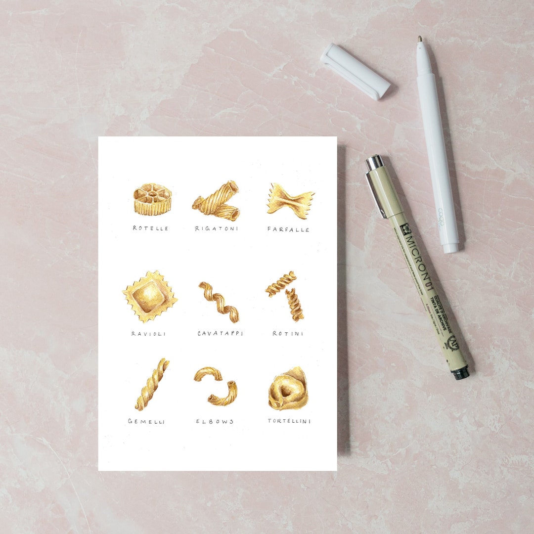 Watercolor Pasta Print - Kitchen Art - Types of Pasta Art - Food Lovers ...