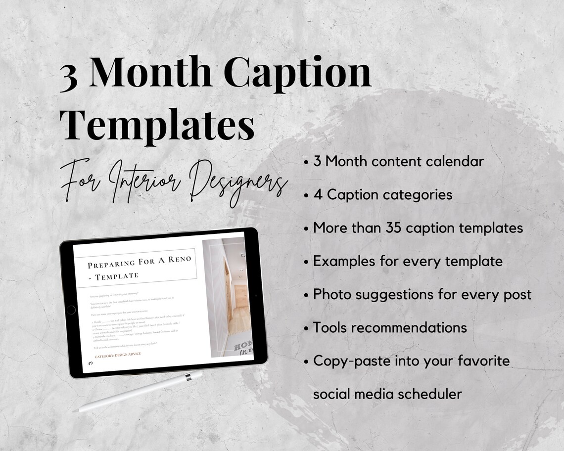 3 Month Interior Design Caption Template Volume 1 Social Media Prompts ...