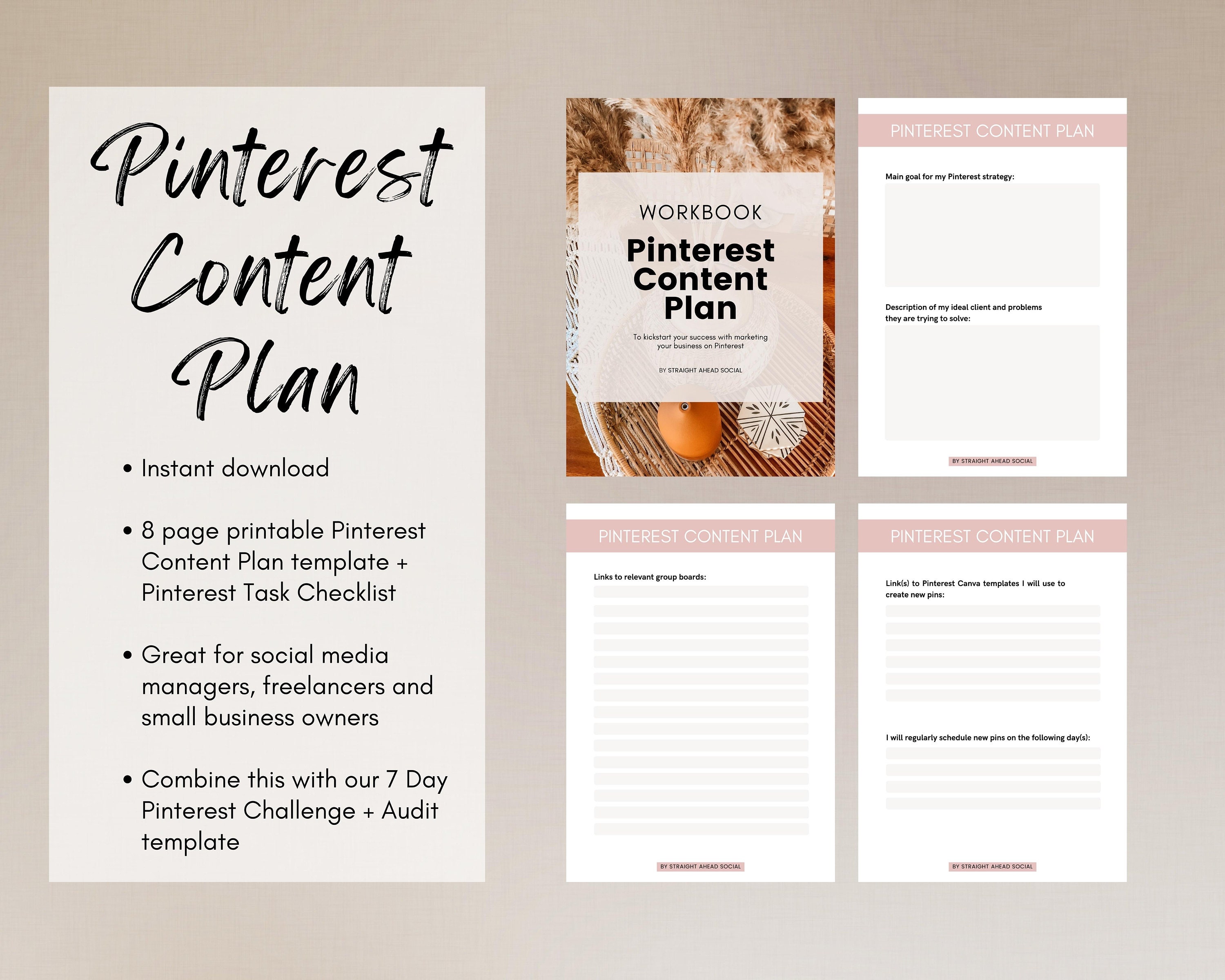 Pinterest Content Plan Template Printable Pinterest Workbook Pinterest ...