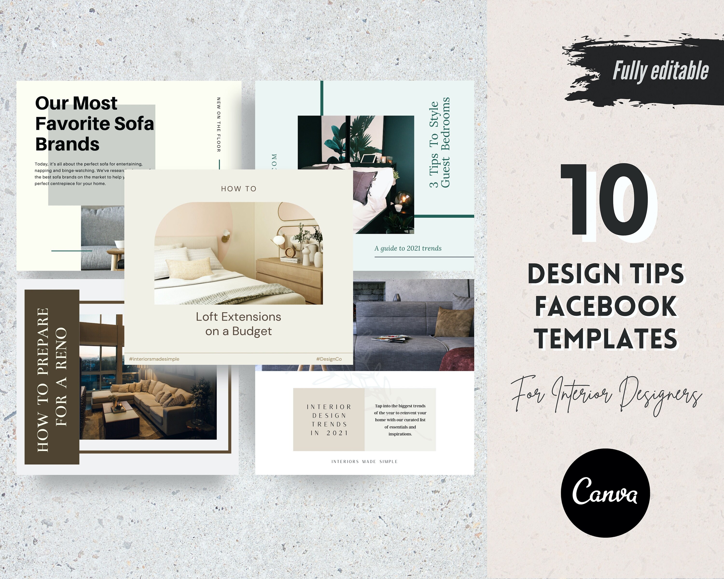 Interior Design Tips Facebook Posts Editable Canva Template Home Decor ...